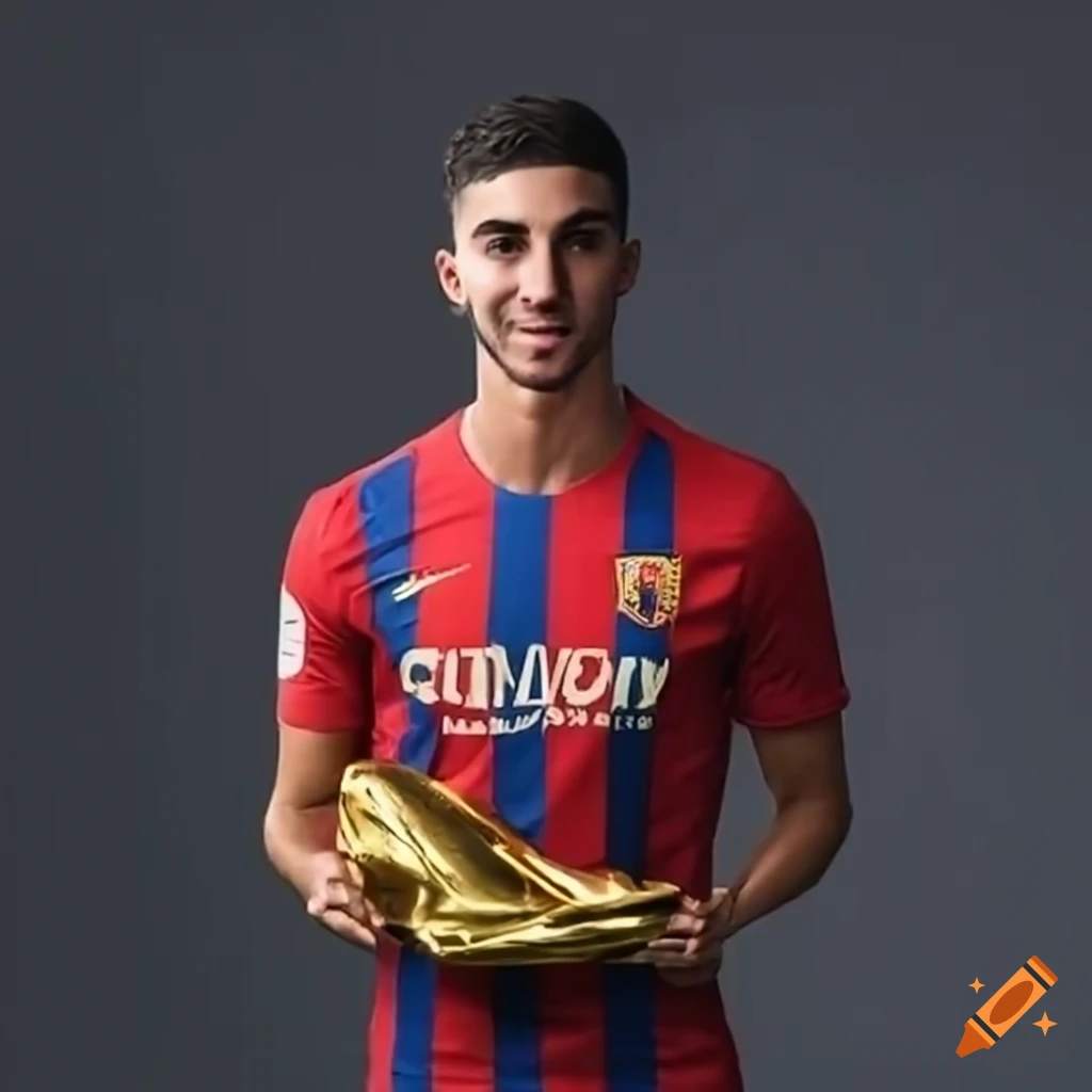 Ferran torres holding the golden boot on Craiyon