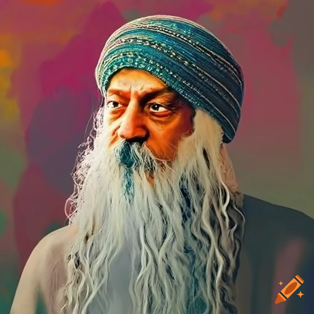 Portrait of Osho Rajneesh exuding wisdom and charisma in traditional ...