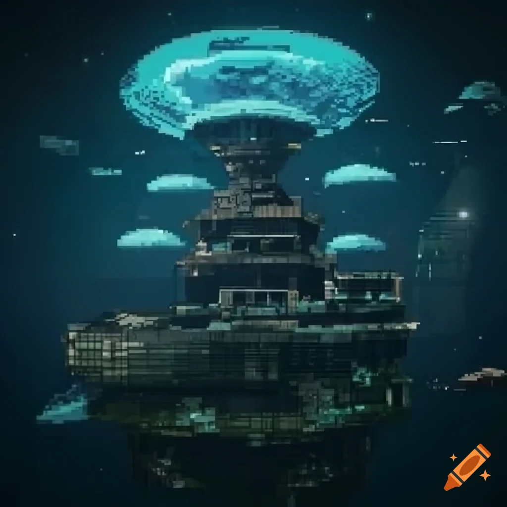 Pixel art of abandoned alien megastructure floating in deep space on ...
