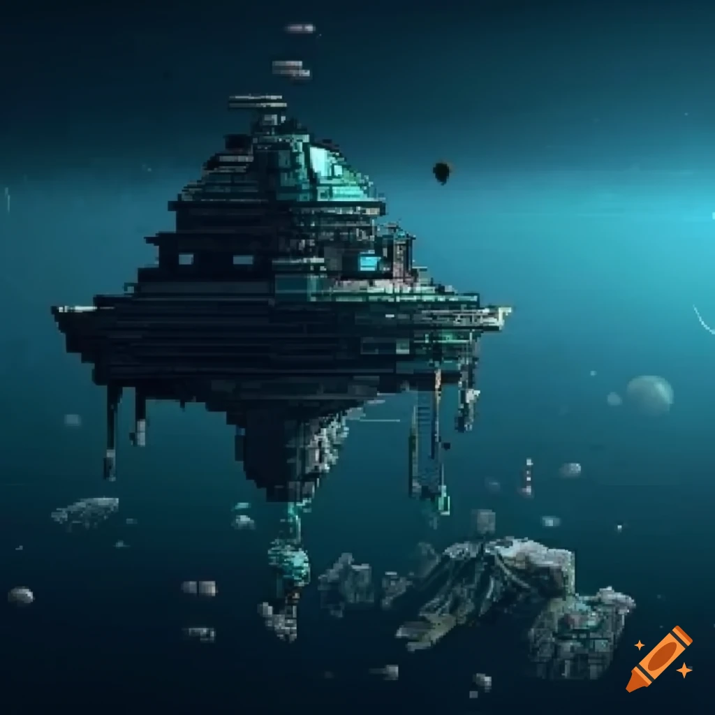 Pixel art of abandoned alien megastructure floating in deep space on ...