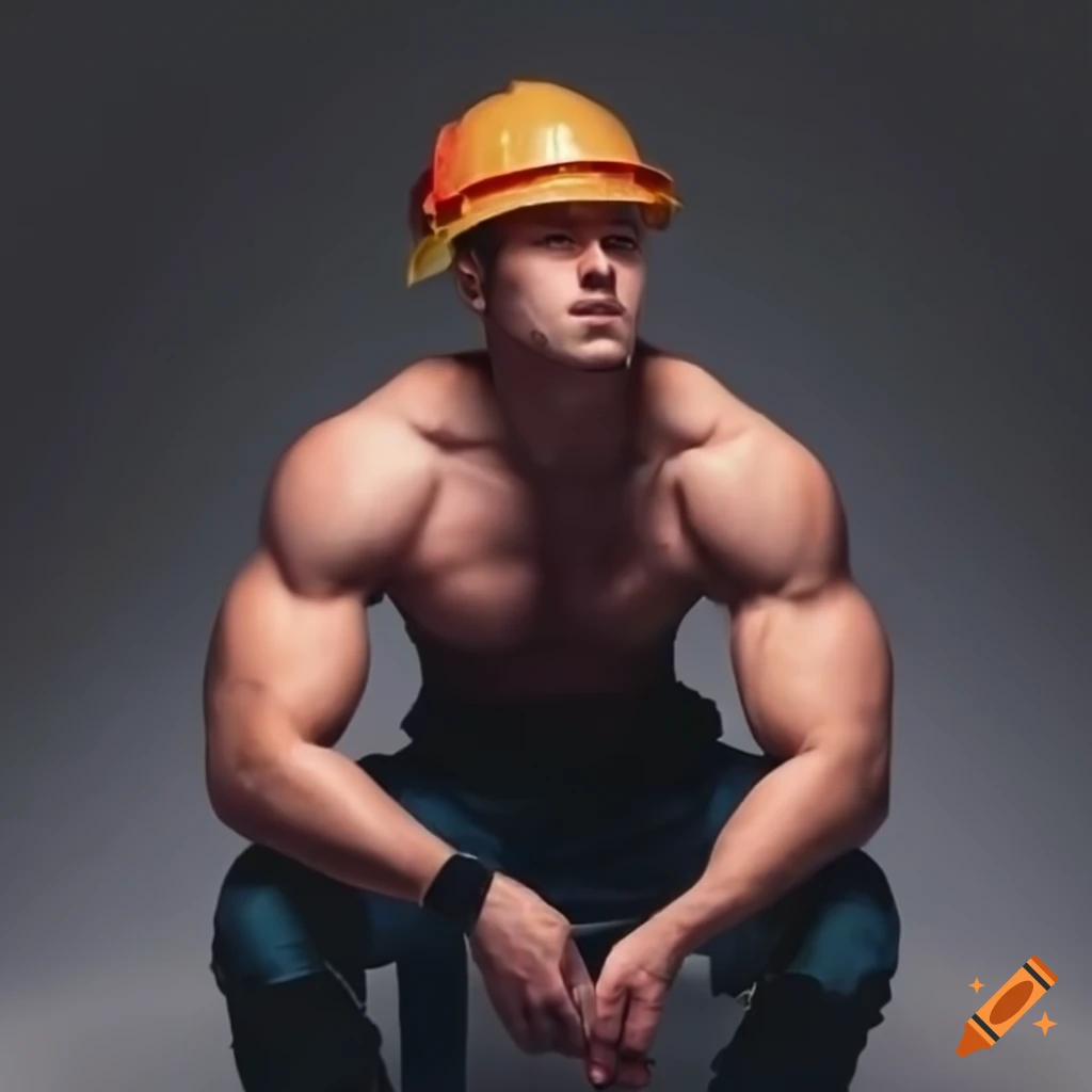 Short, handsome, muscular engineer sitting in a room on Craiyon