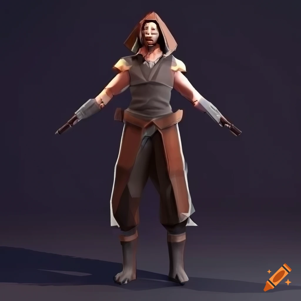 Fantasy low poly male rogue character in t-pose on Craiyon