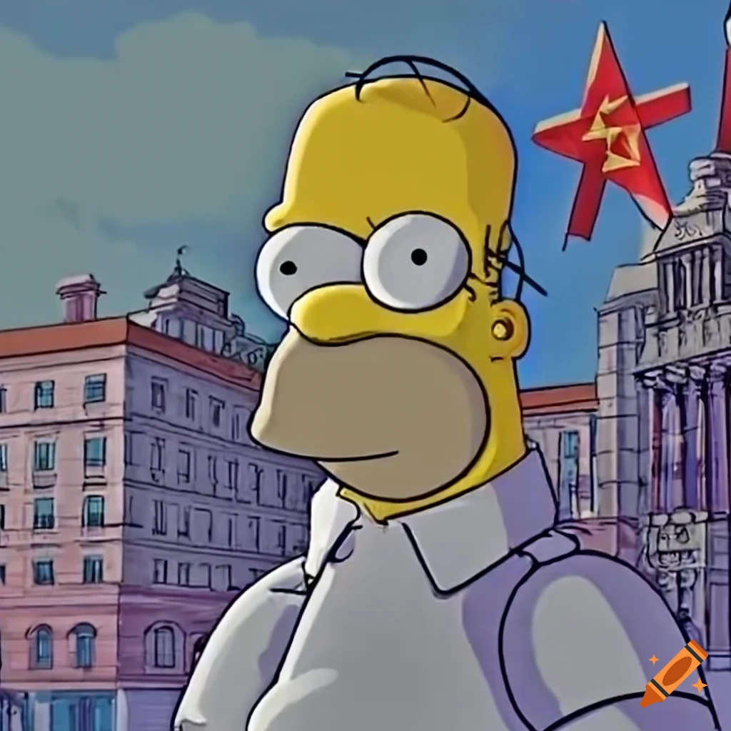 Homer simpson discussing the history of the soviet union on Craiyon