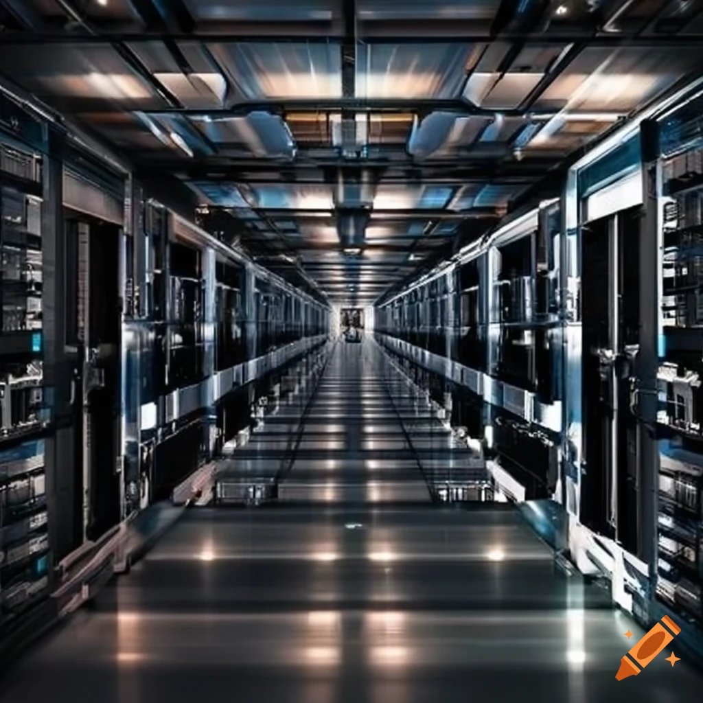 Close-up of a sleek metallic data center on Craiyon