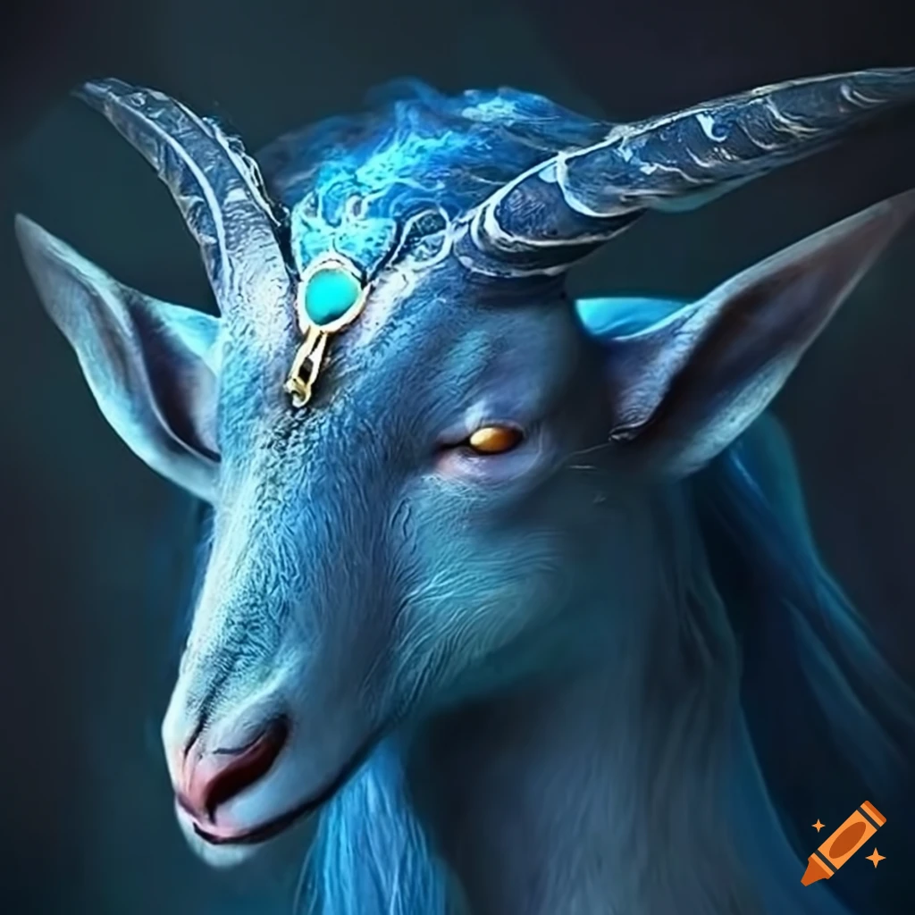 Blue sirian ancient goat god on Craiyon