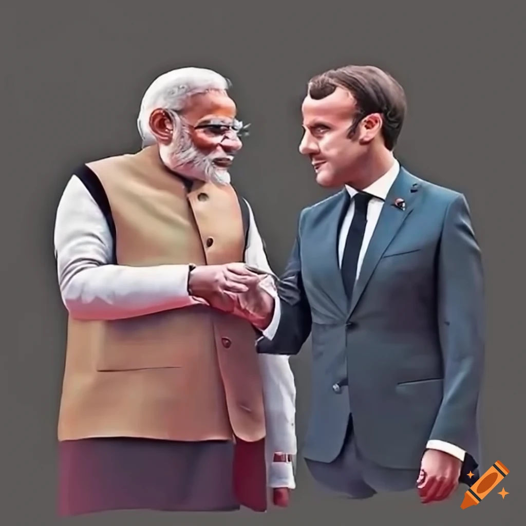 Emmanuel macron shaking hands with indian prime minister modi in a ...