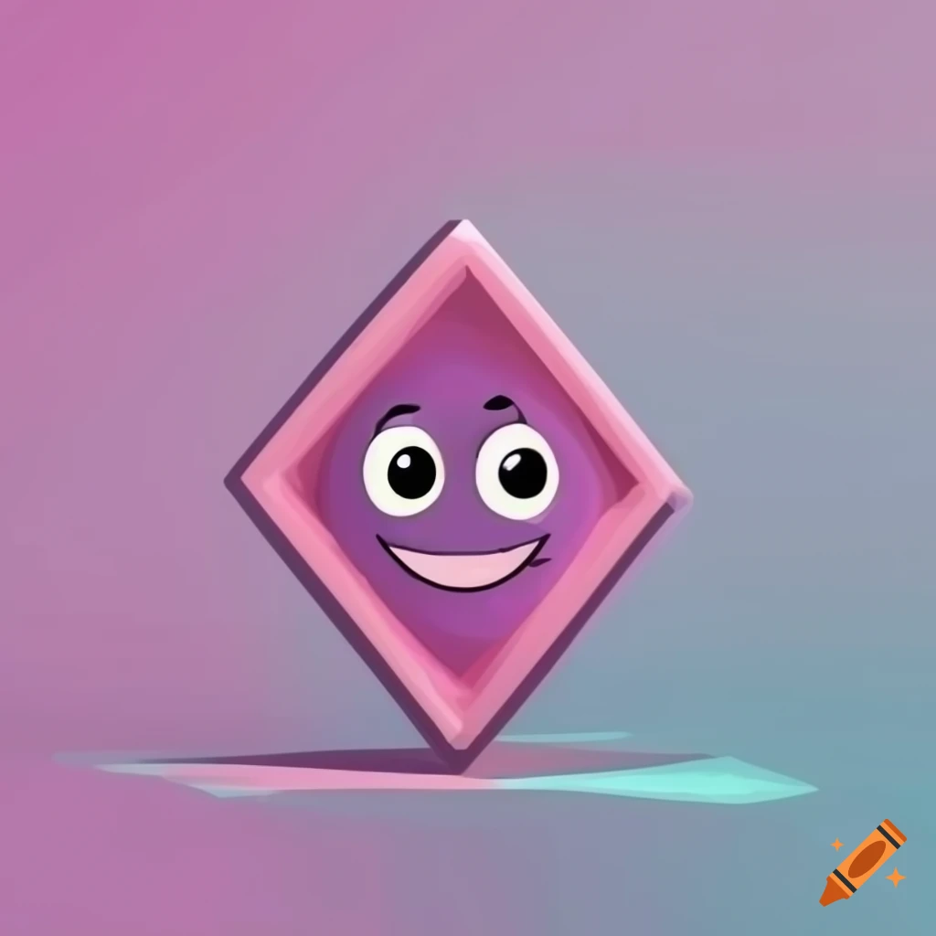 Smiling cartoon rhombus in pink, light blue and light purple colors on ...