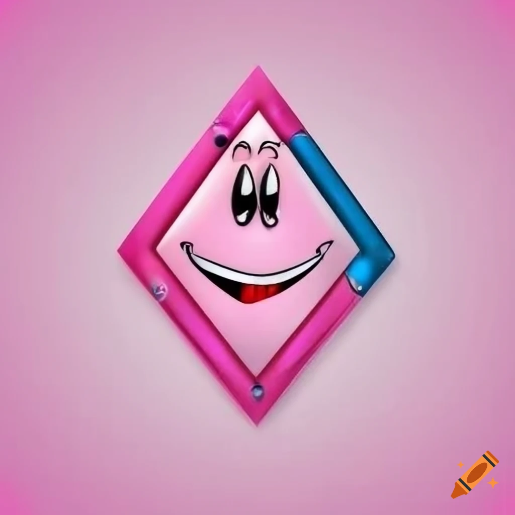 Cartoon smiley rhombus in pink and light blue colors on Craiyon