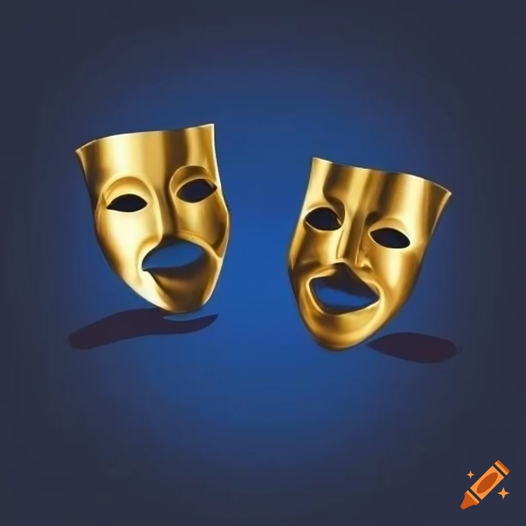 Abstract blue and gold theatre masks poster on Craiyon
