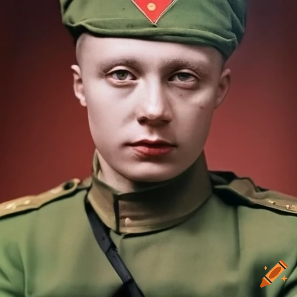 Russian soldier in uniform with a serious expression on Craiyon