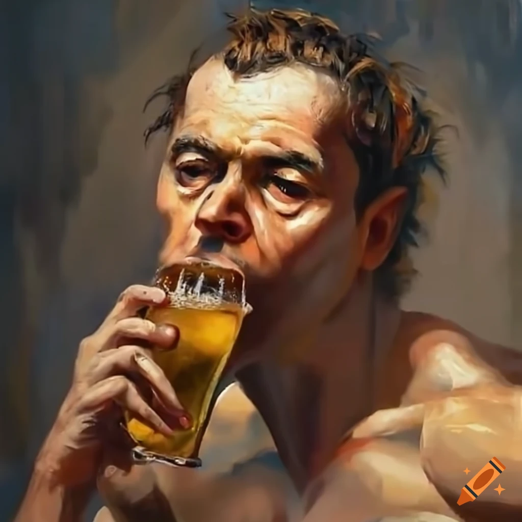 Man drinking beer in an action scene on Craiyon