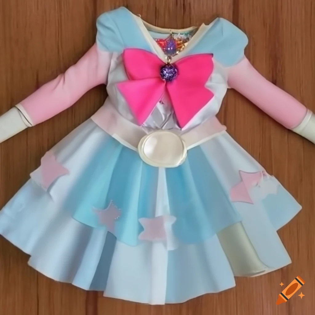 Sailor moon sparkle outfit in pale white, blue, and pink colors on Craiyon