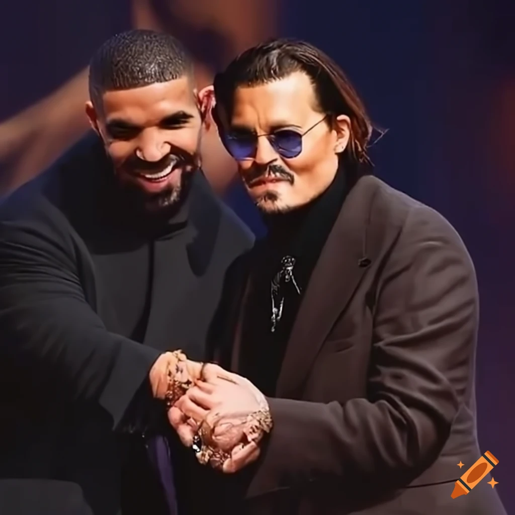 Aubrey drake and johnny depp shaking hands on Craiyon