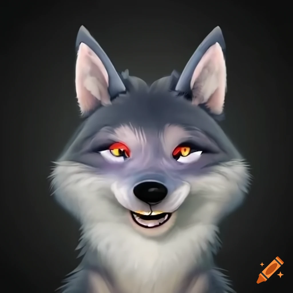 Content smiling wolf with pointed ears in an animated style on Craiyon