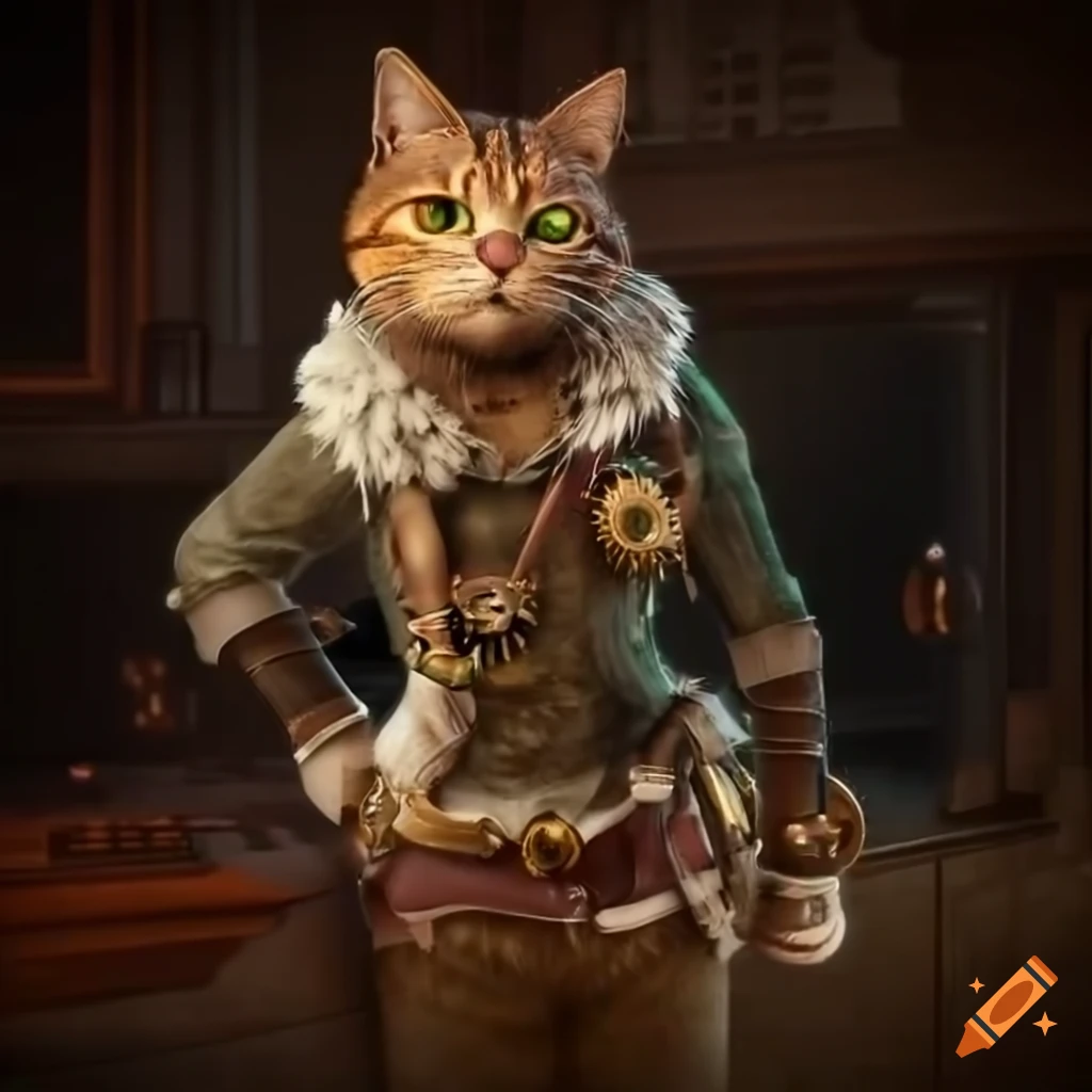 Steampunk cat with hyper-realistic details on Craiyon