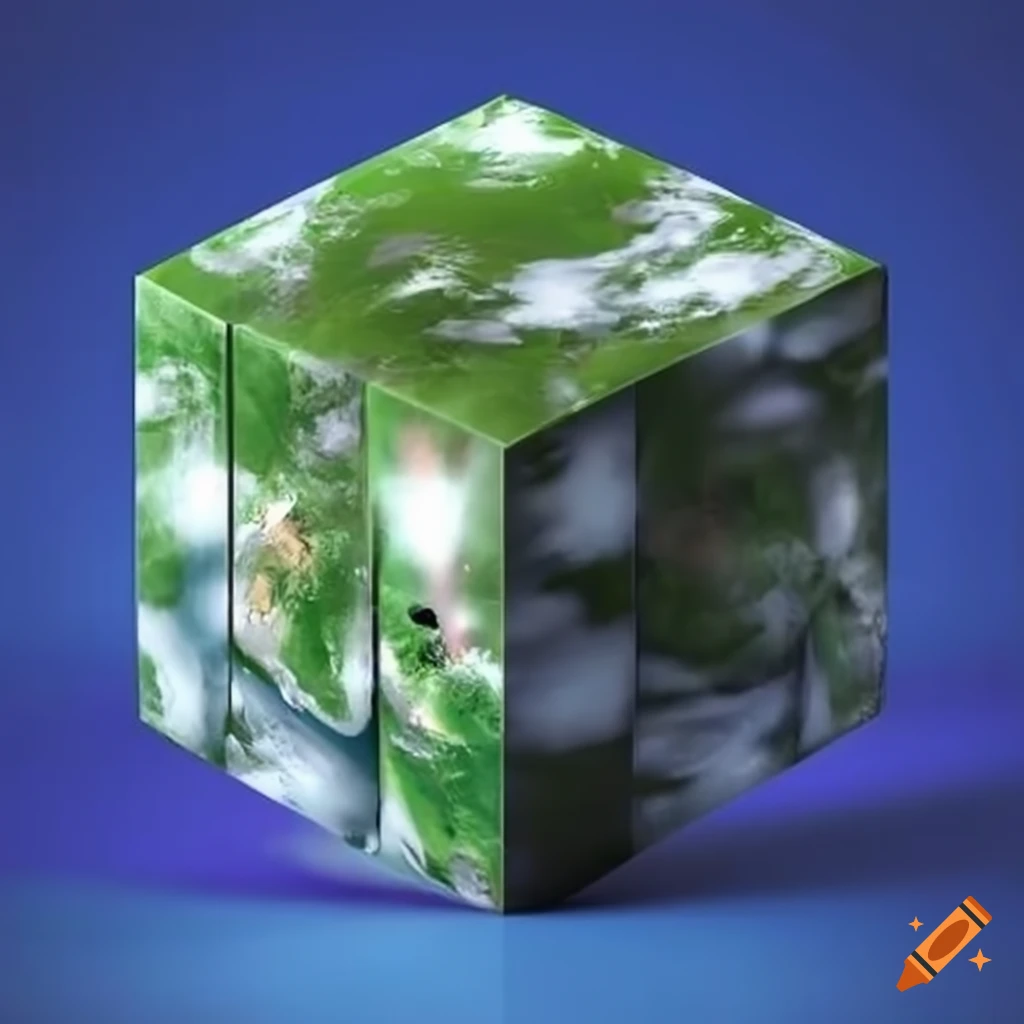 Abstract representation of earth as a cube with visible sides on Craiyon