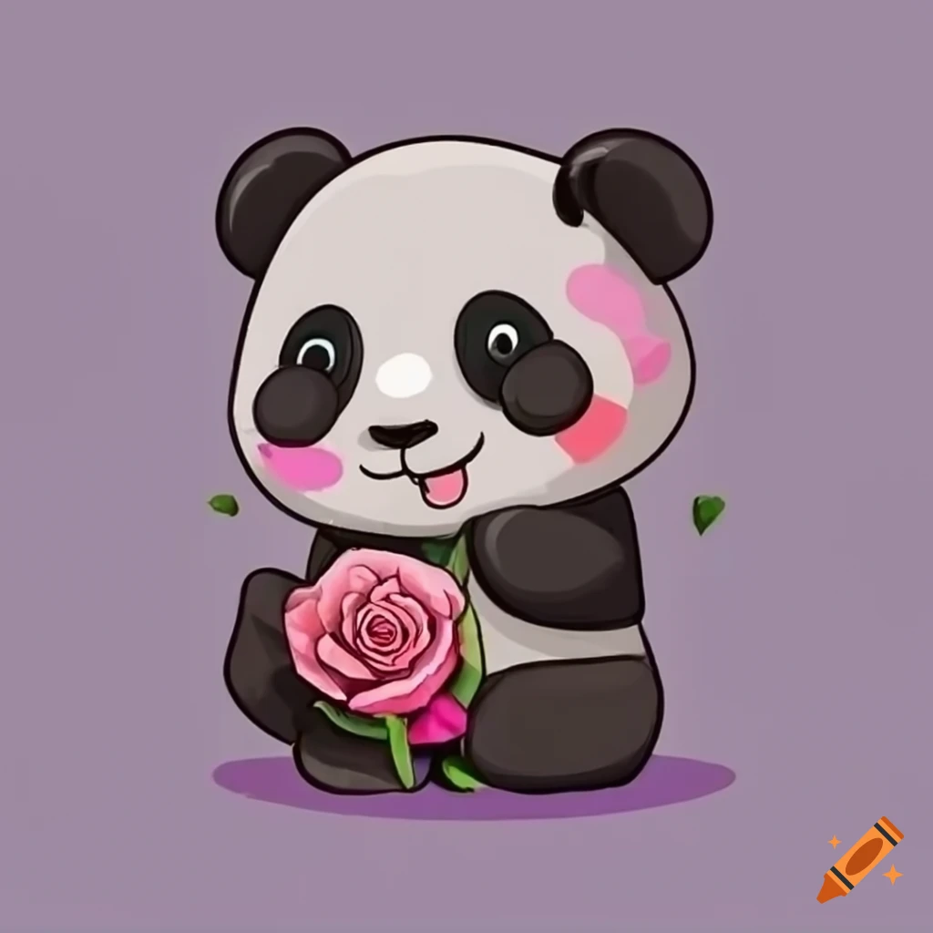 Happy panda holding roses on Craiyon