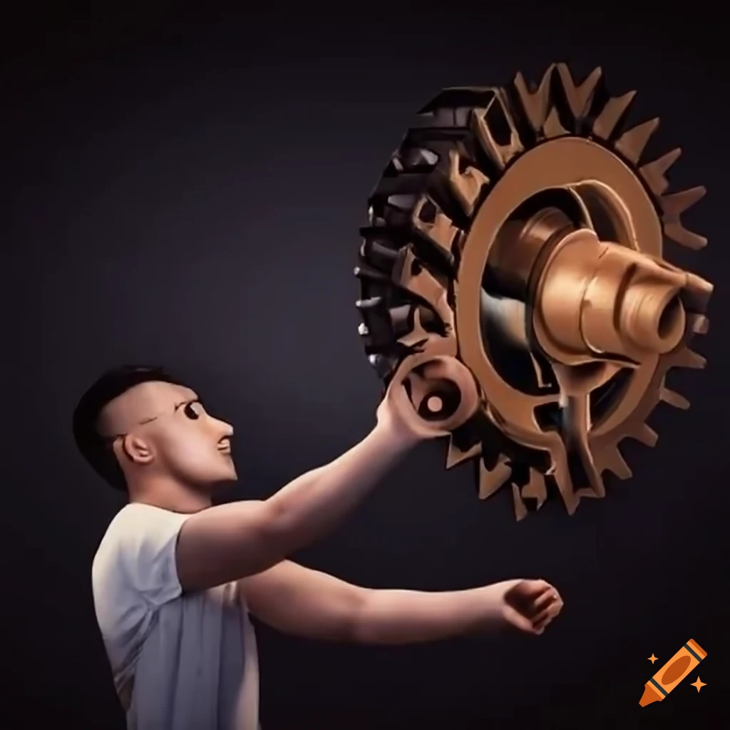 Man operating gears with a crank on Craiyon