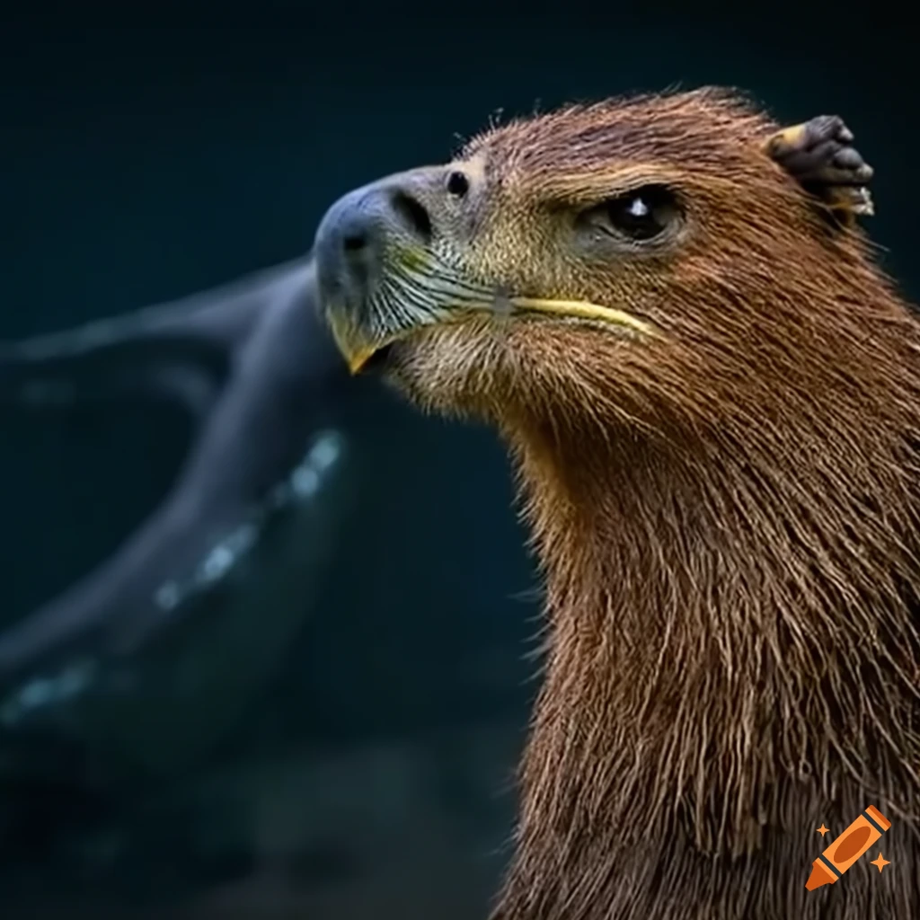 Capybara eagle whale hybrid creature causing chaos in the city on Craiyon