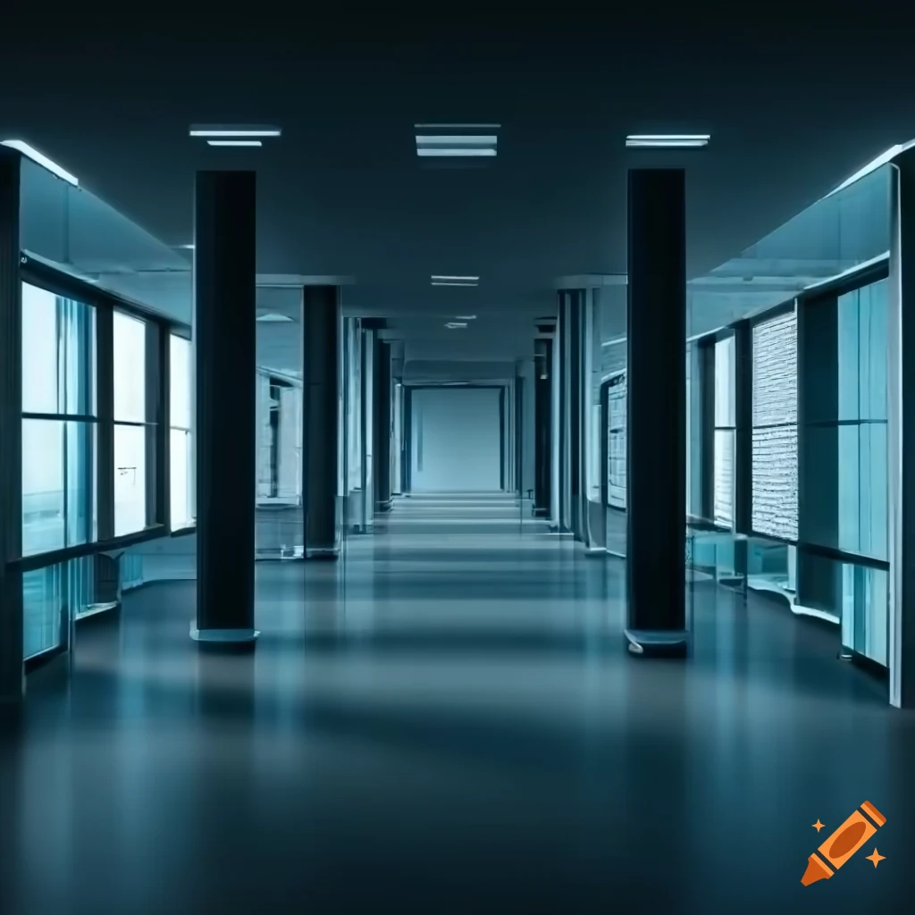 Interior of an empty office building in a realistic style on Craiyon