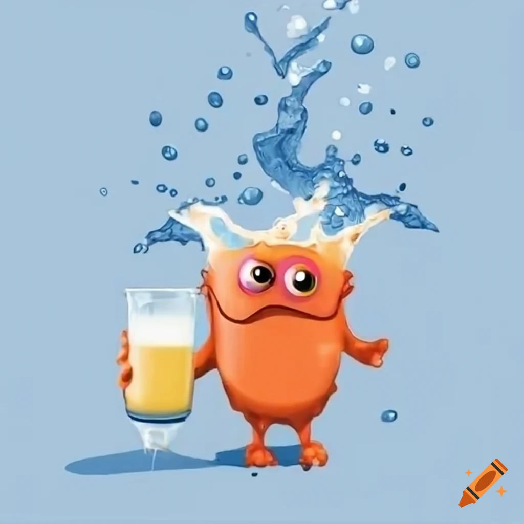 Cute monster holding a glass of milk with friends, stank milk splash on ...