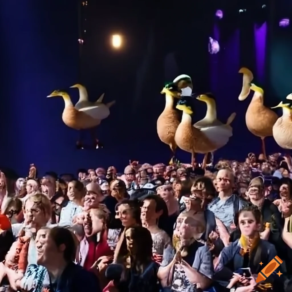 Mallard ducks performing comedy on world stage on Craiyon