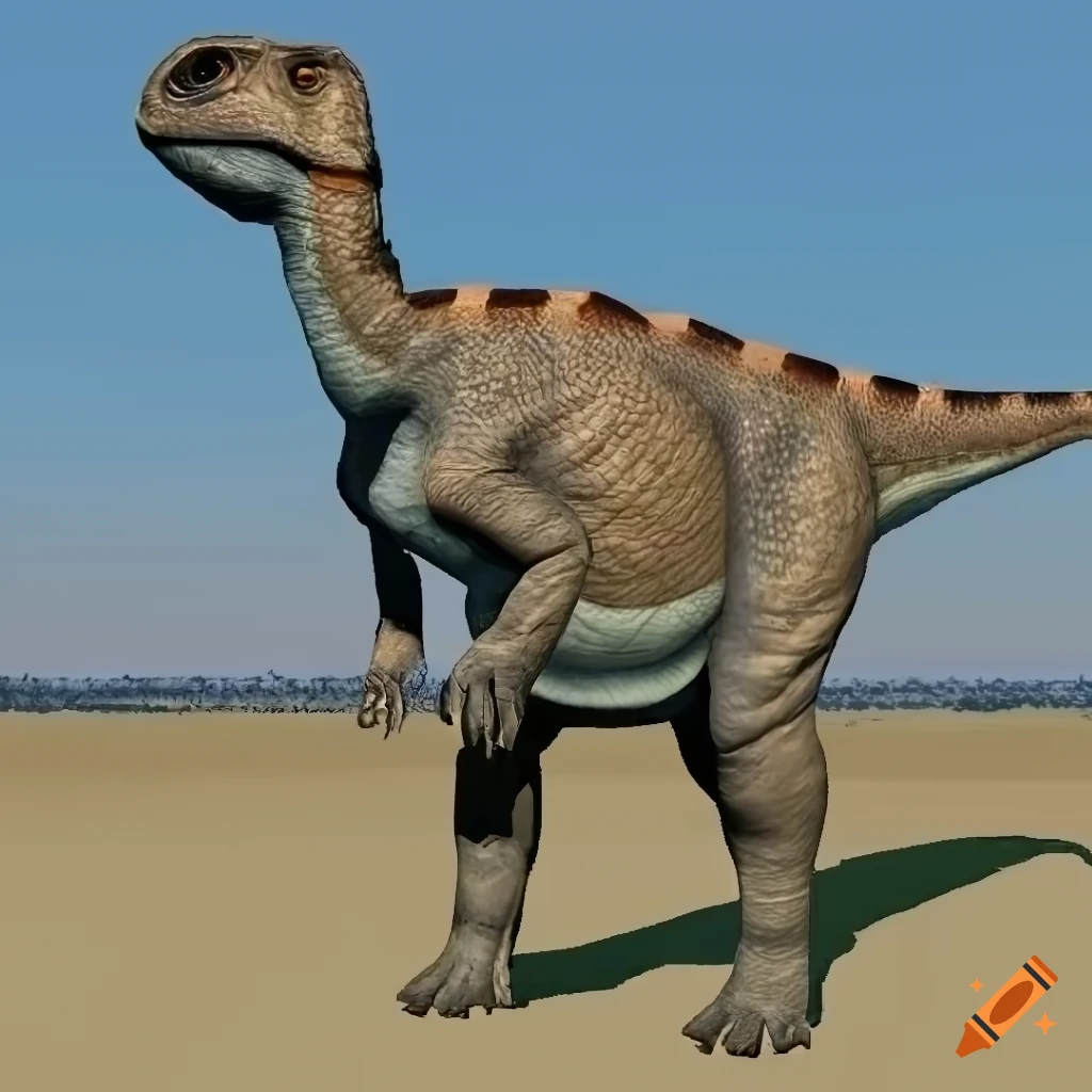 Colorful Hadrosaurus dinosaur in its prehistoric environment on a warm ...