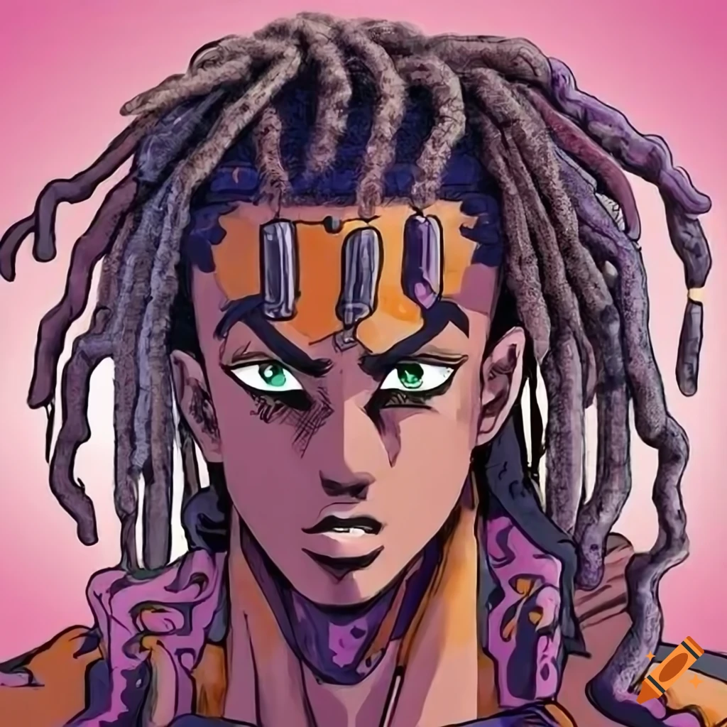 Black man with dreadlocks in a jojo style on Craiyon