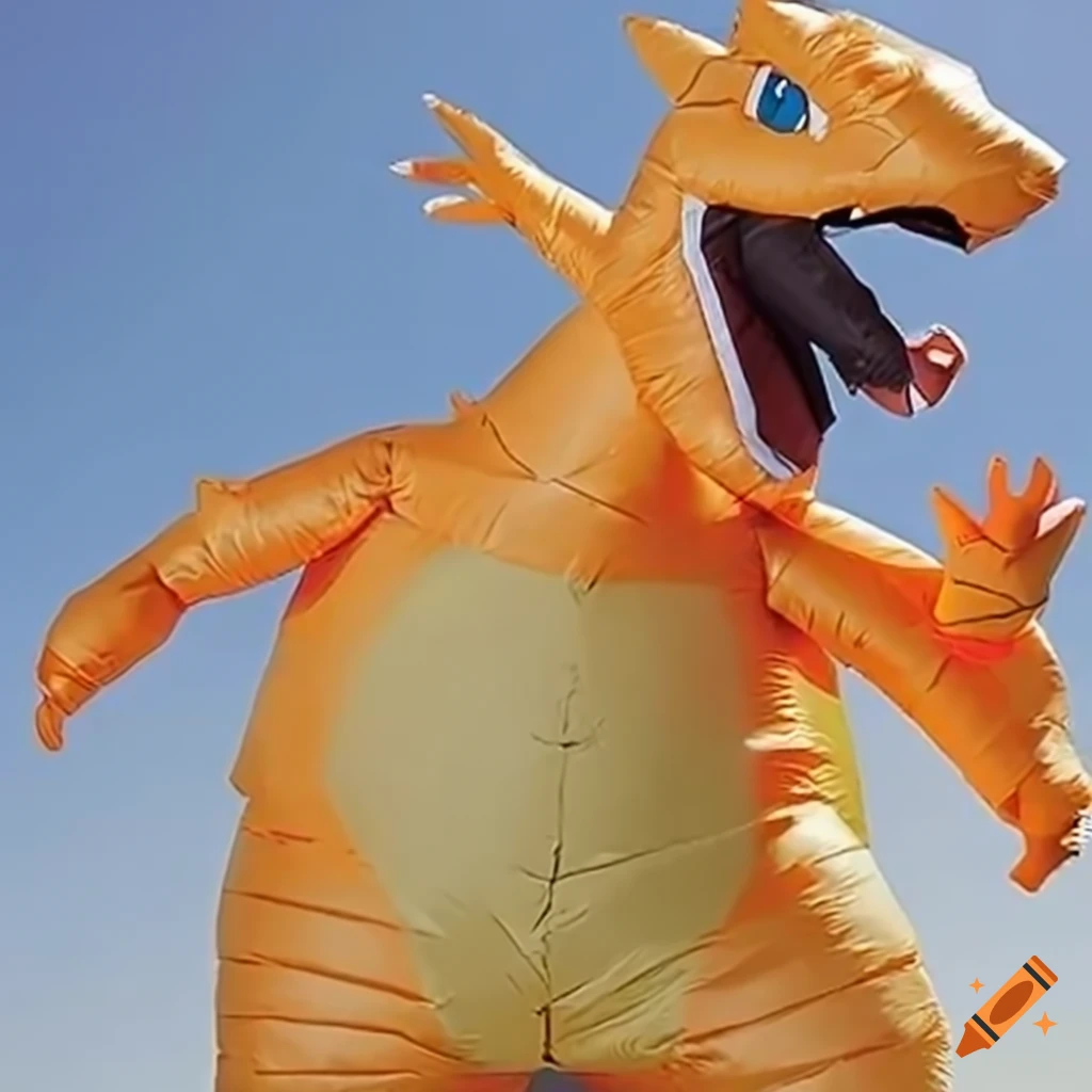 Child in inflatable charizard costume on Craiyon