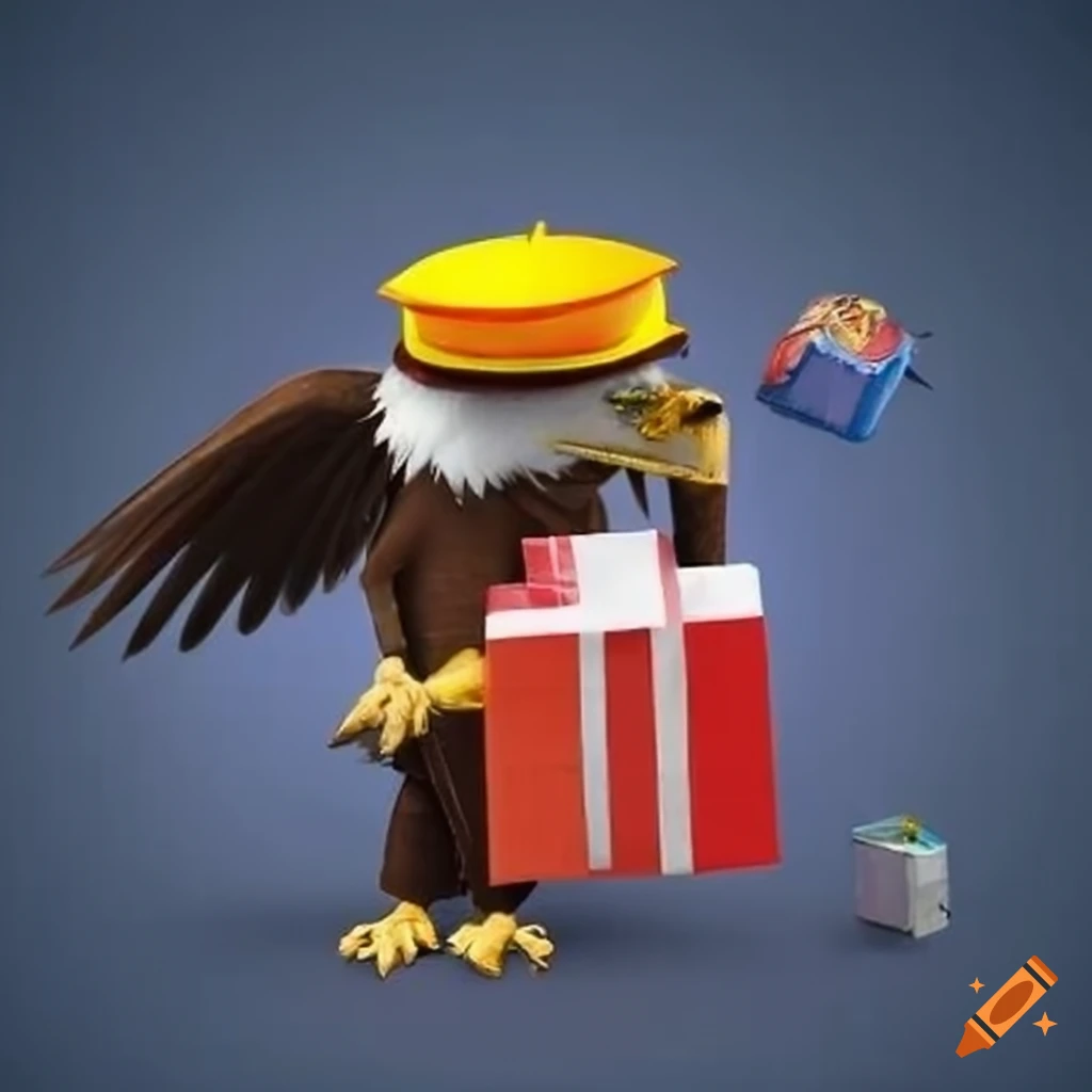 Eagle with dhl cap delivering a package on Craiyon