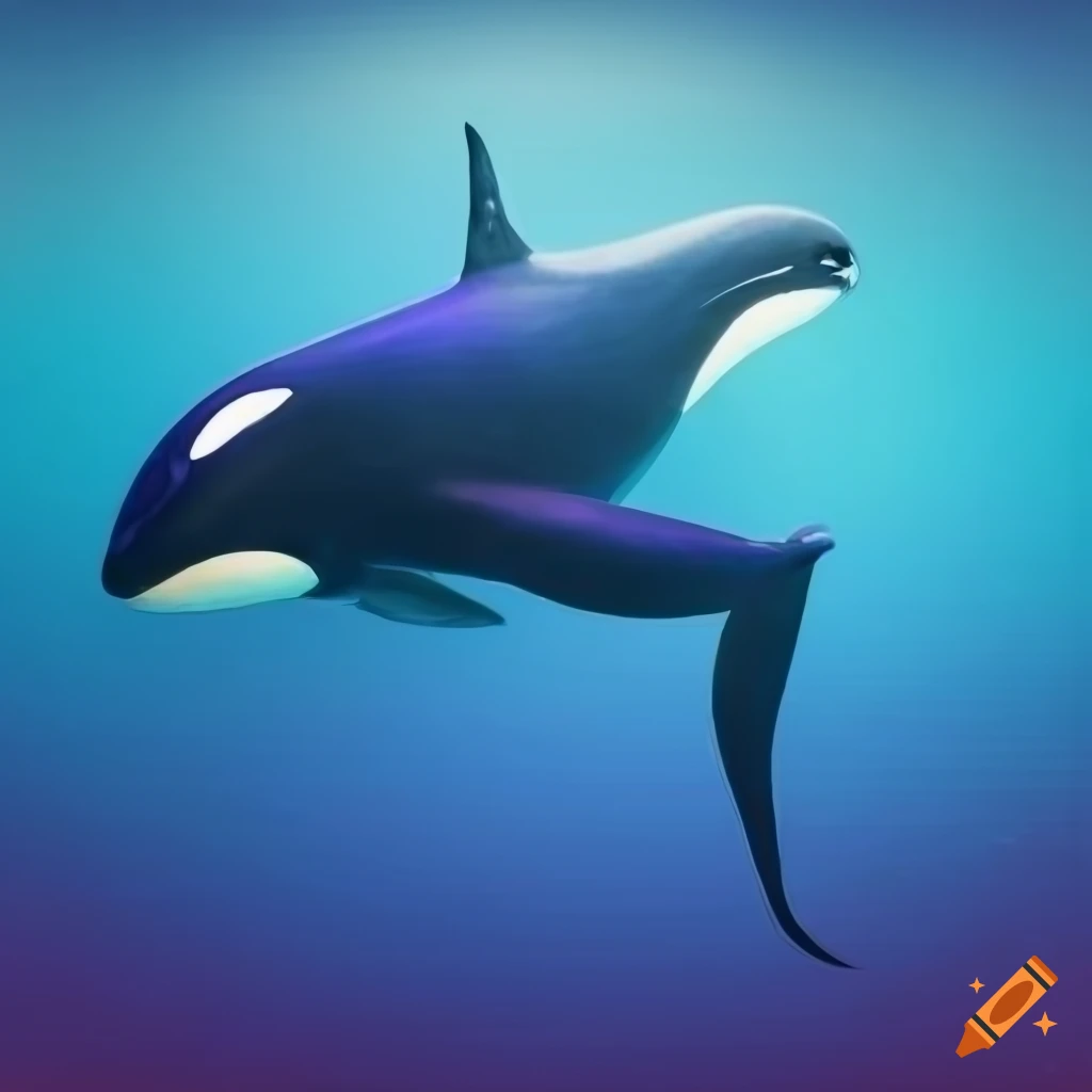Orca and crab in a marine life composition with blue and white gradient ...