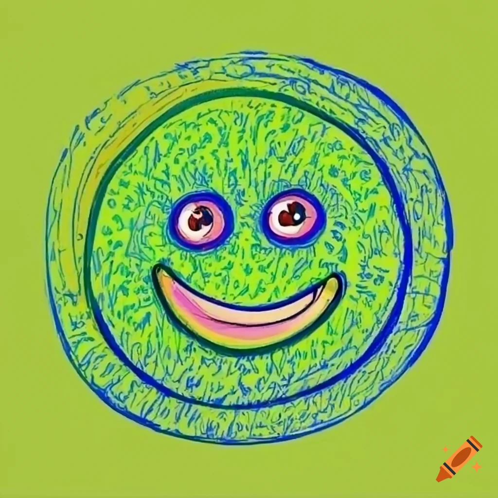 Cartoon smiling circle in green, blue and yellow colors on Craiyon