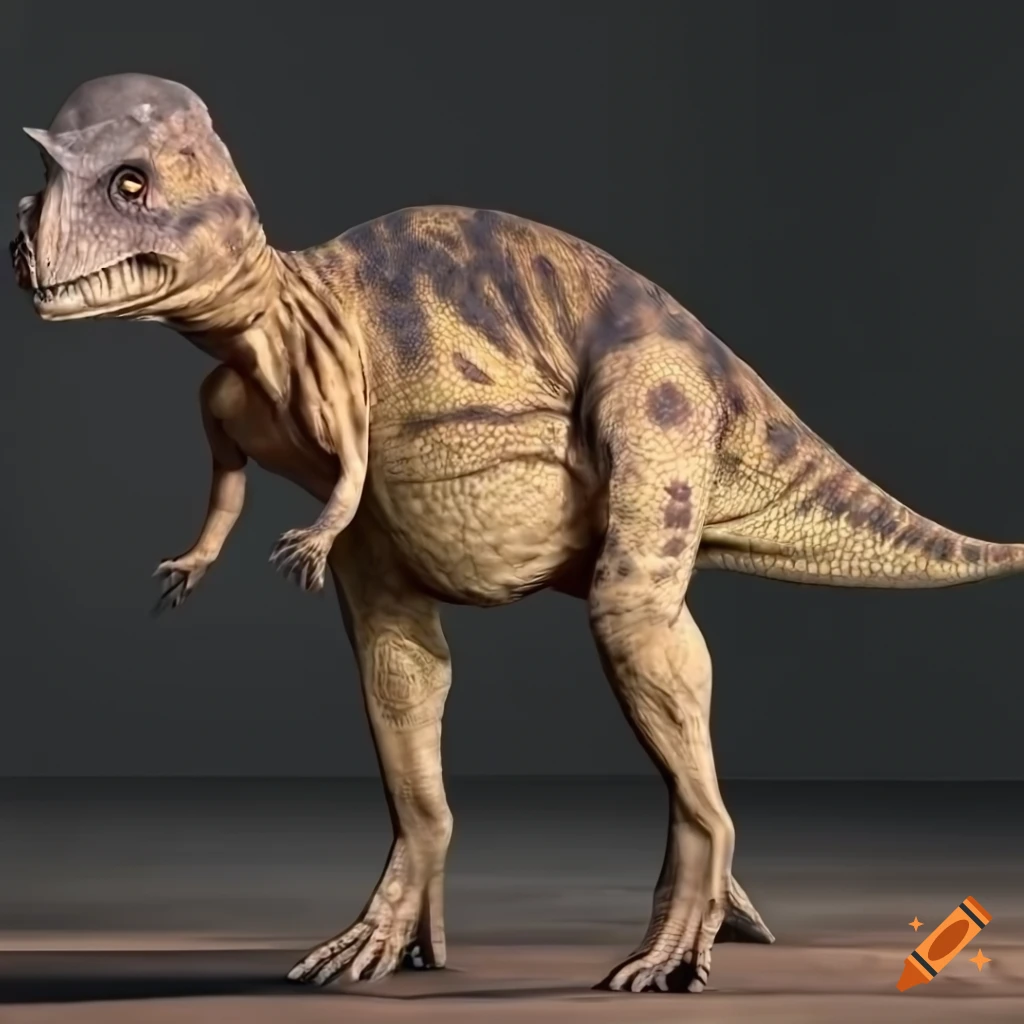 Pachycephalosaurus dinosaur in its prehistoric environment with motley ...