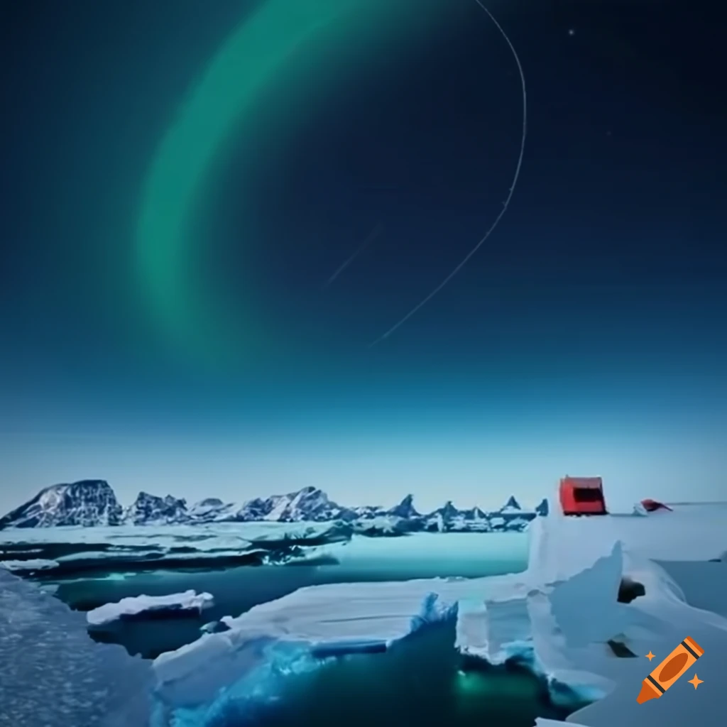 Human research station on an icy planet's surface with scientists ...