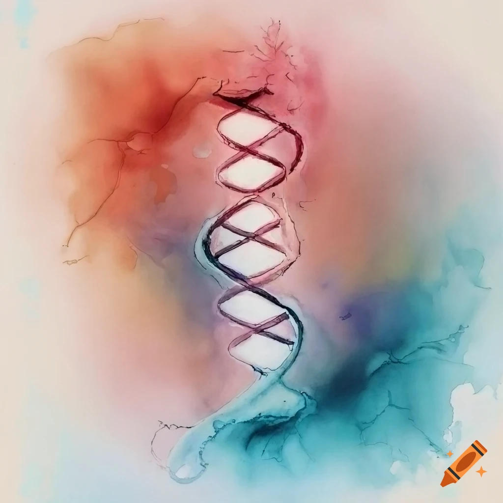 Intricate aquarelle painting of DNA double helix in pastel colors on ...