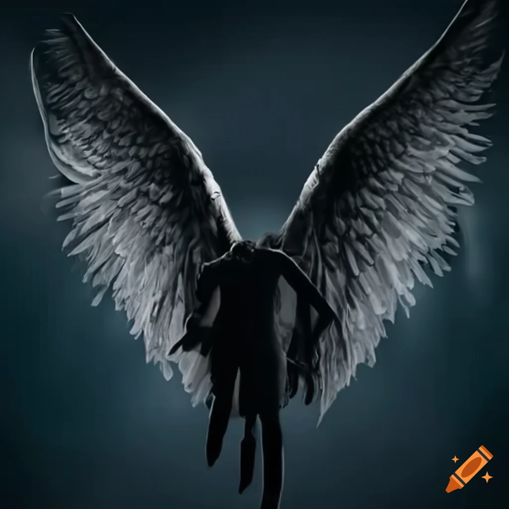 Dark angel falling from the sky on Craiyon