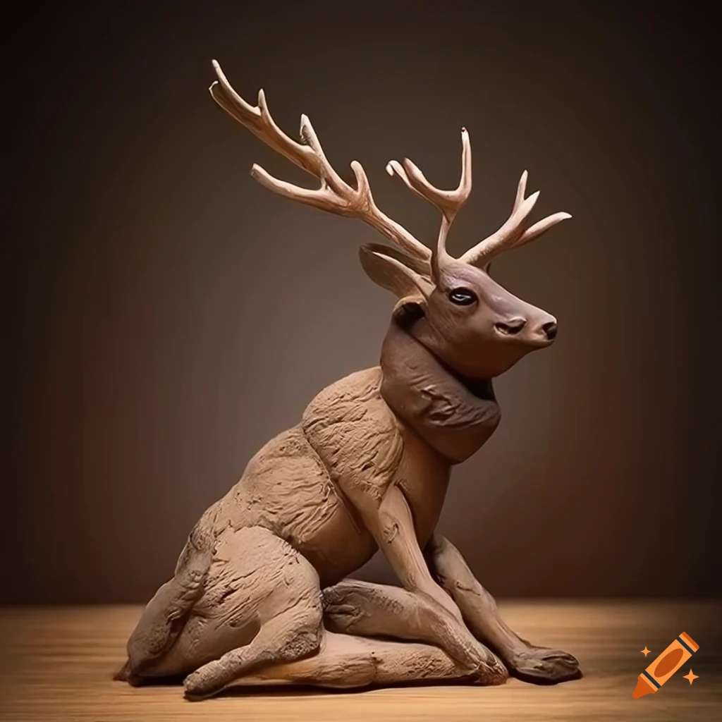 Enchanting clay sculpture of eastern elk in woodland setting on Craiyon