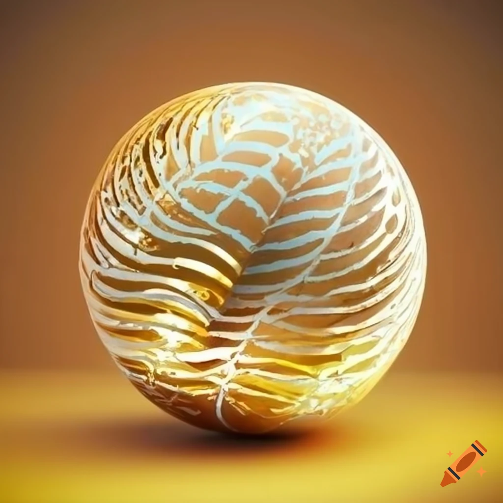 Golden sphere with white leaf ornaments on Craiyon