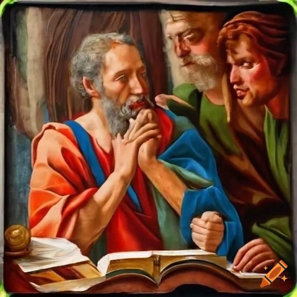 Illustrated pages from the new testament book of romans on Craiyon