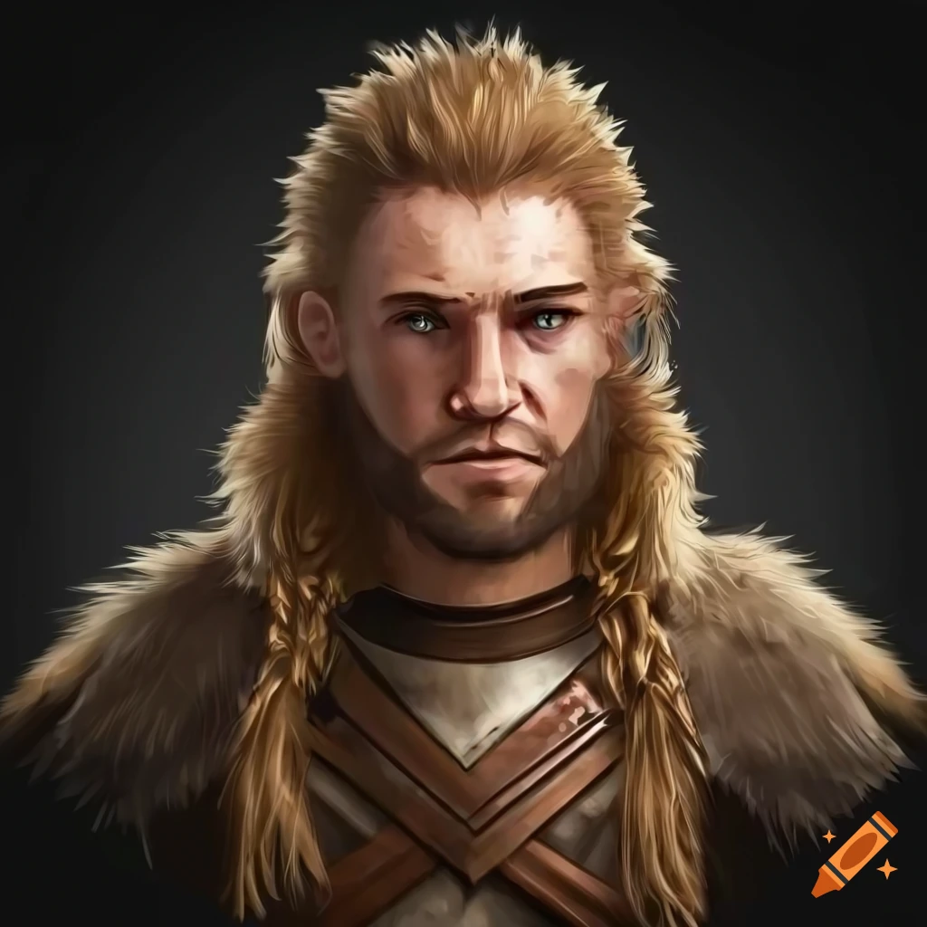 Portrait of a male warrior with fur and gaulish armor on Craiyon