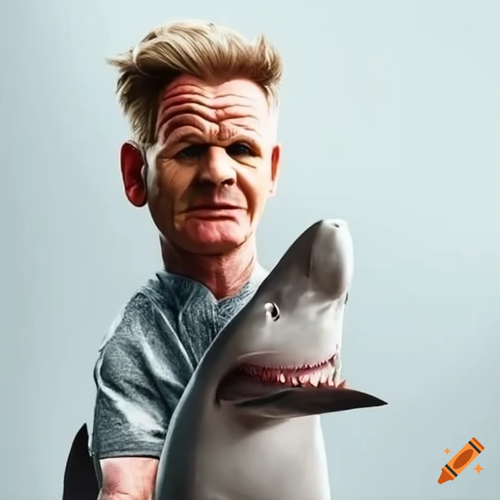 Gordon ramsay holding a shark on Craiyon