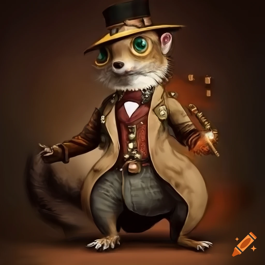 Anthropomorphic steampunk gangster squirrel portrait on Craiyon