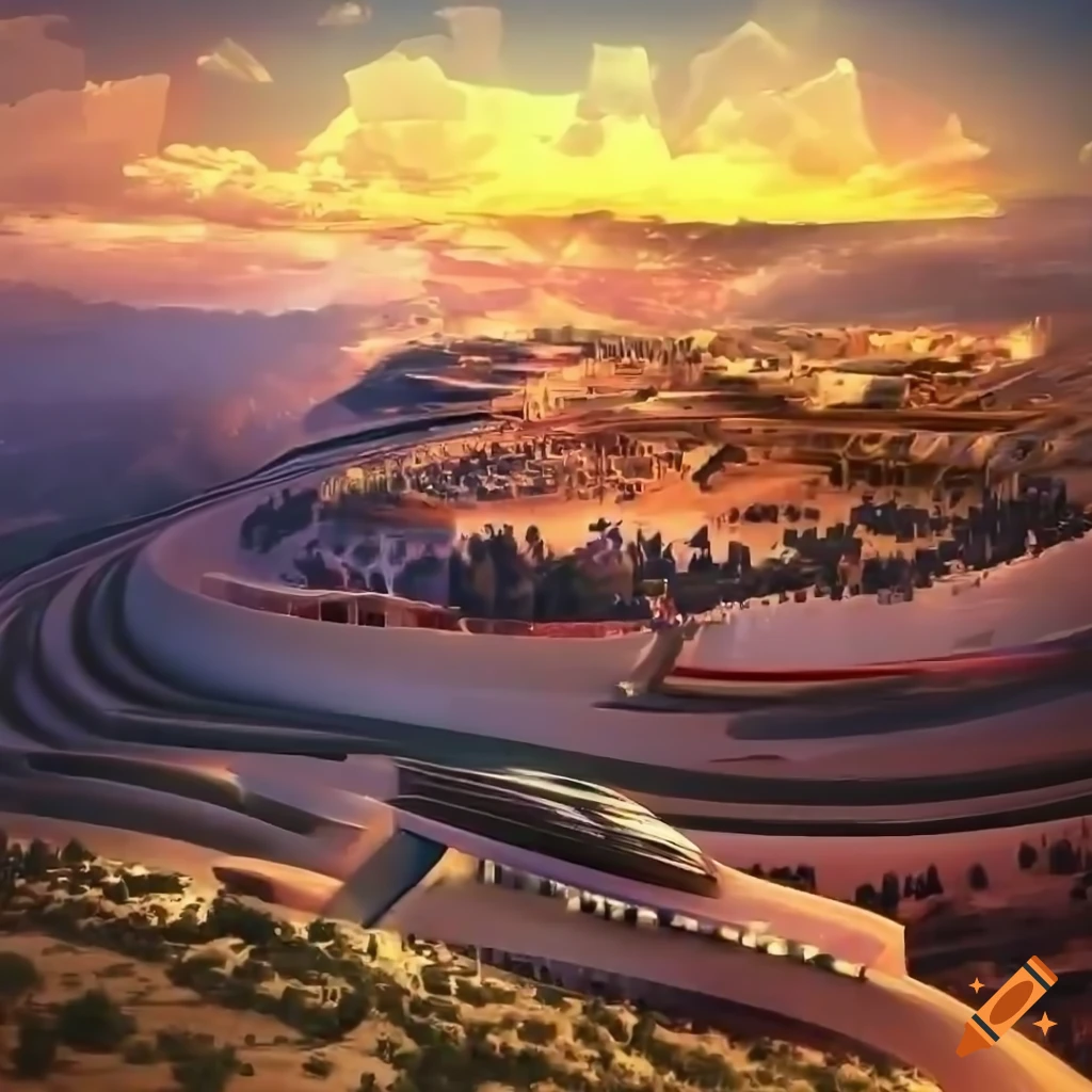 Third beit hamikdash surrounded by futuristic jerusalem hills in a ...