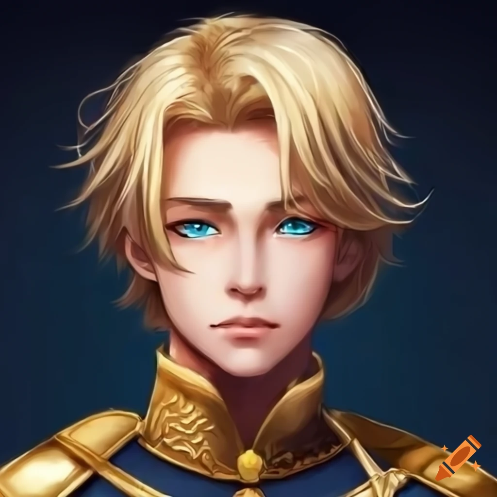 Anime-style prince with blond hair and blue eyes on Craiyon
