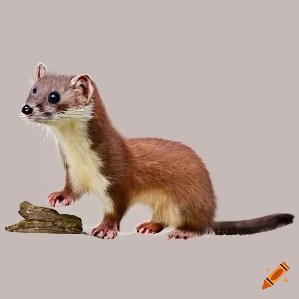 Stoat on a branch with transparent background in watercolor style on ...