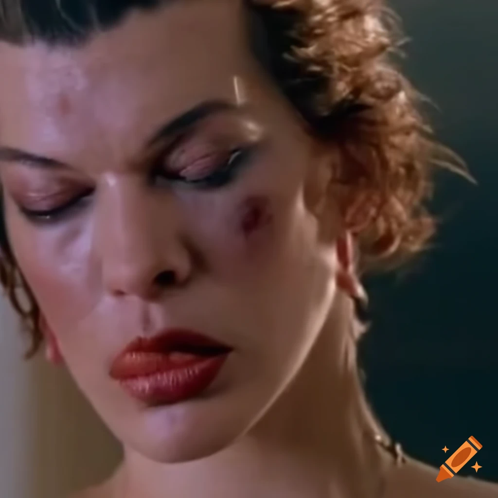 Bruised and dizzy female martial arts fighter in a movie scene on Craiyon