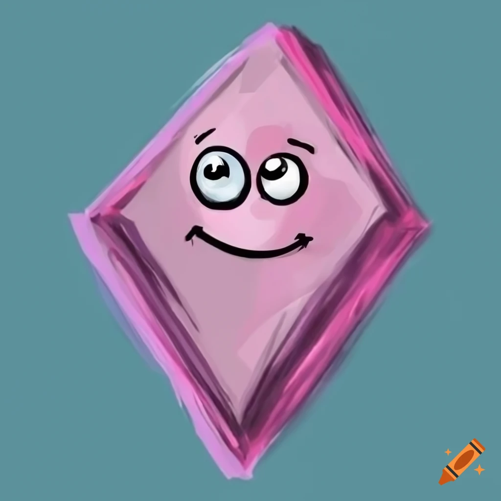 Smiling cartoon rhombus in pink, light blue, and light purple on Craiyon