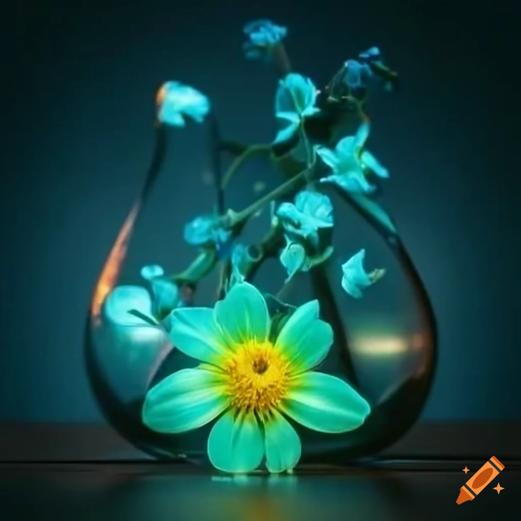 Flower in a laboratory flask on a life support system on Craiyon