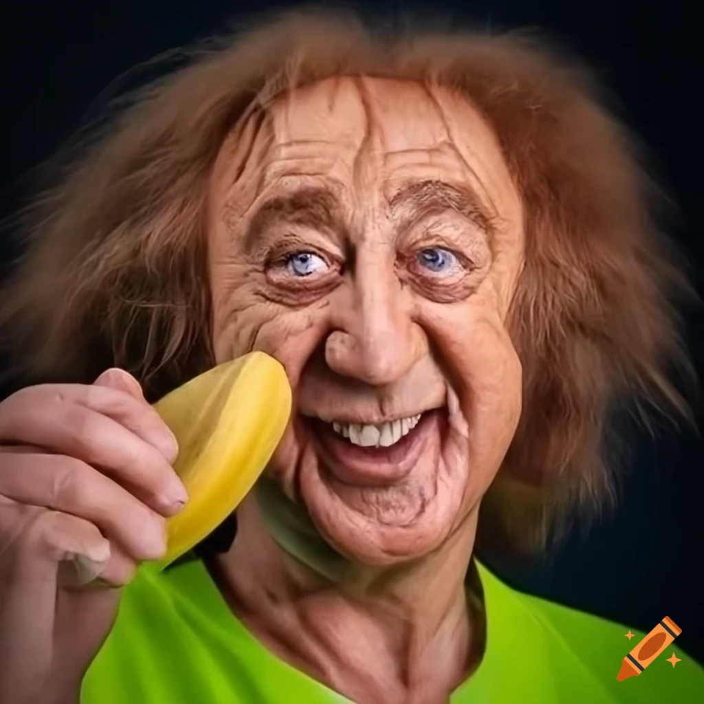 Surreal 3d rendering of a banana-man unveiling a shaggy-scooby-doo-like demeanor on Craiyon