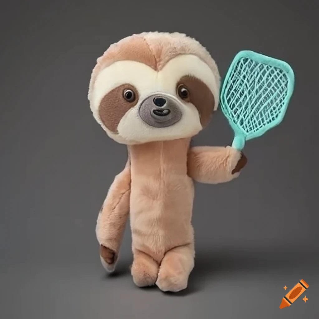 Plushie sloth holding a fly-swatter on Craiyon